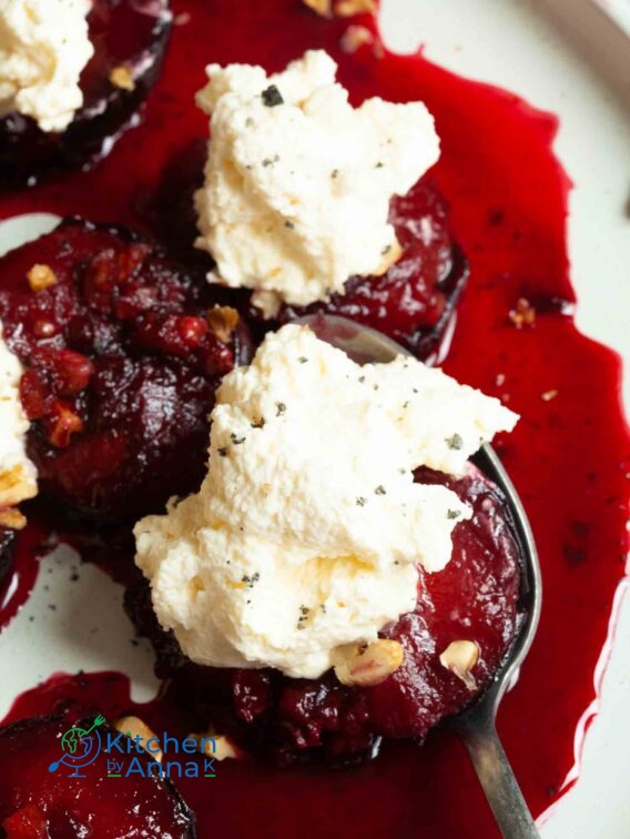 Whisky poached plums with whisky cream - Kitchen by Anna K